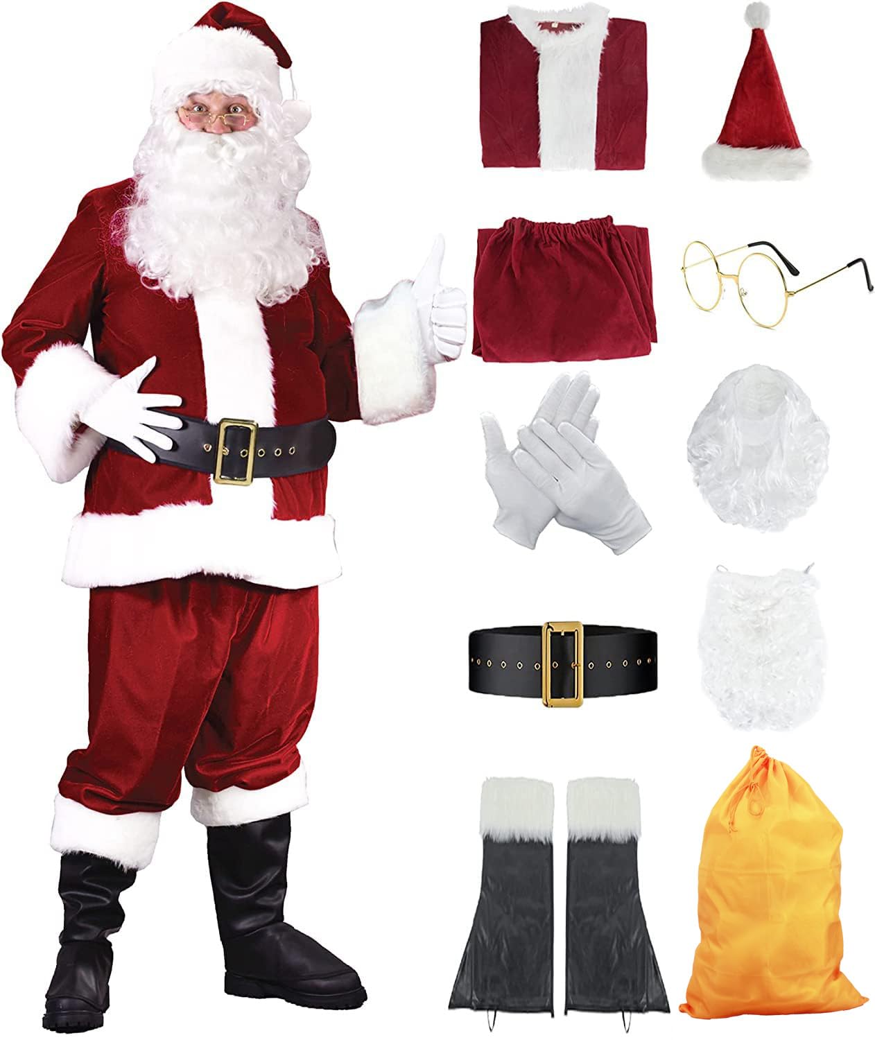Ruimeier Santa Clacus Costume for Men Adults 10pcs Deluxe Santa Suit ...