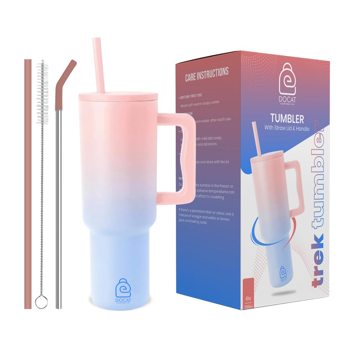 Buy DOCAT 1200ML Stainless Steel Tumbler with Lid and Straw, Hot and ...