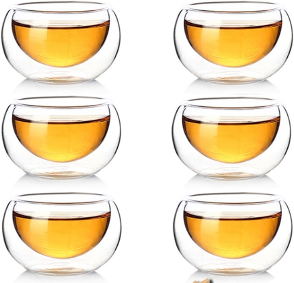 CNGLASS Double Wall Glass Tea Cup Set of 4,100ml Asian Insulated Clear ...