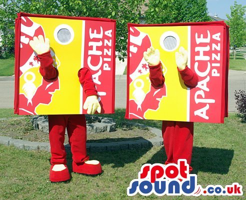 Flashy Pizza Carton Boxes Couple SPOTSOUND Mascot Costumes With Brand ...
