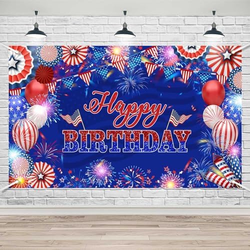 Amazon.com : Red White and Blue Birthday Banner Decorations Backdrop ...