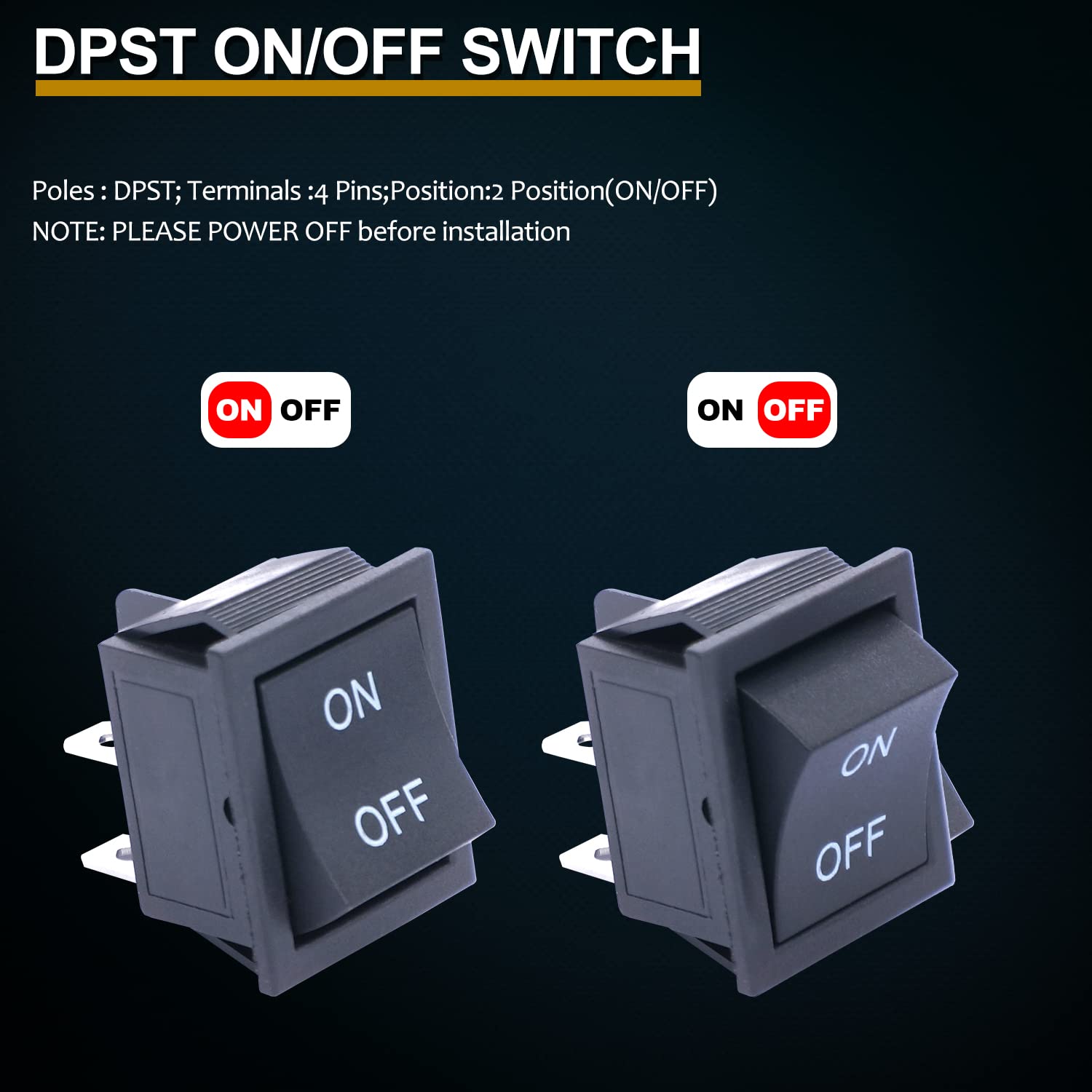Snapklik.com : 2Pcs Rocker Switch 4 Pins 2 Position ON/Off AC 10A/125V ...