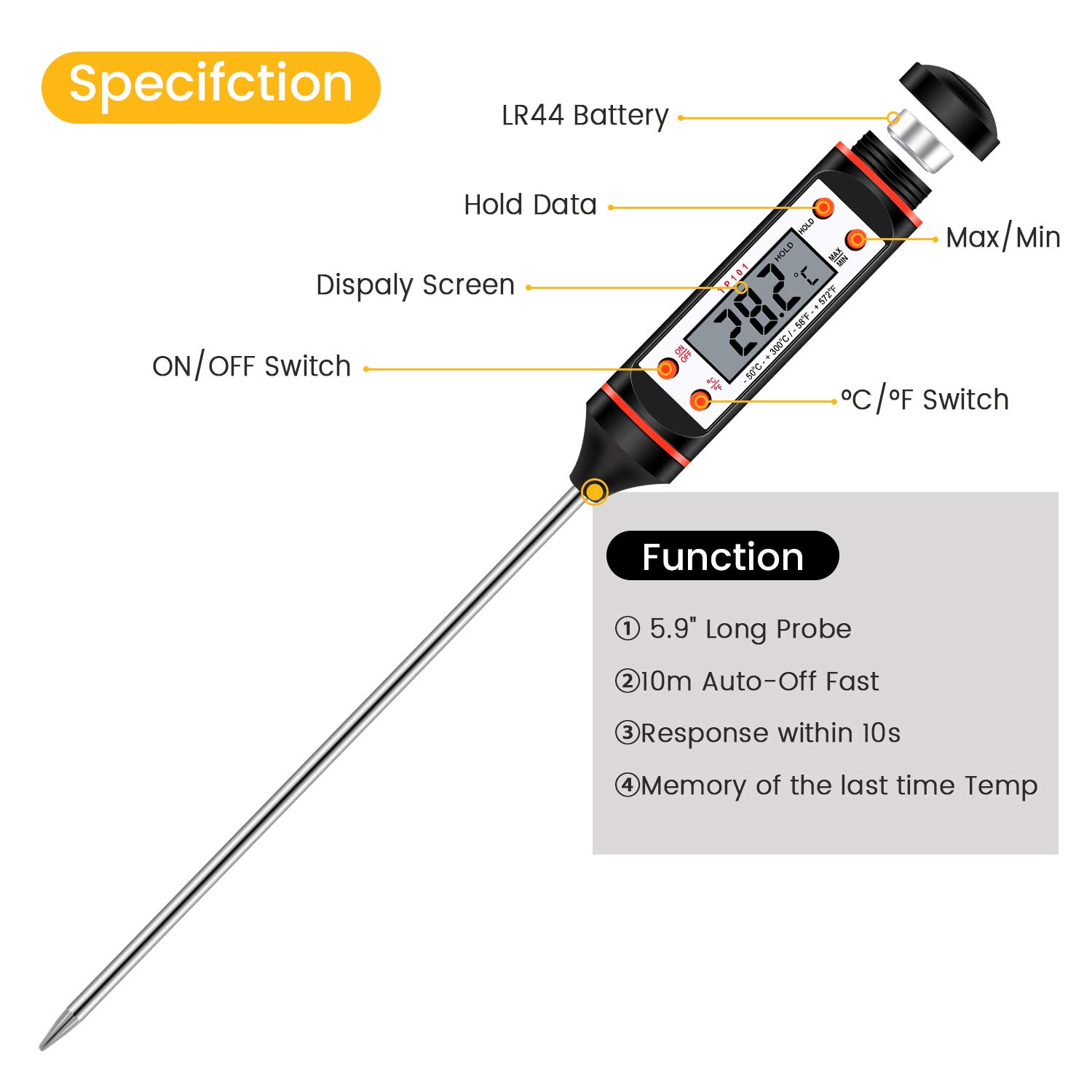 Review Digital Kitchen Thermometer, Multi-Functional Portable Instant ...