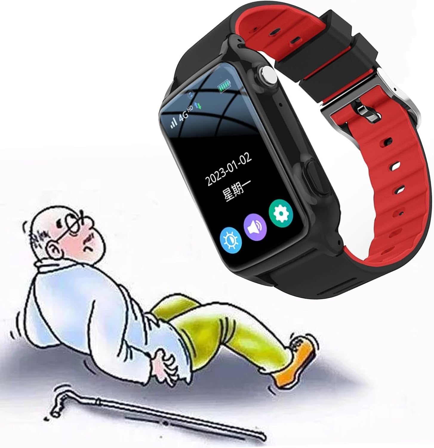 Elderly Fall Detection Smart Watch 4G Phone Watch with SOS & HD Video ...