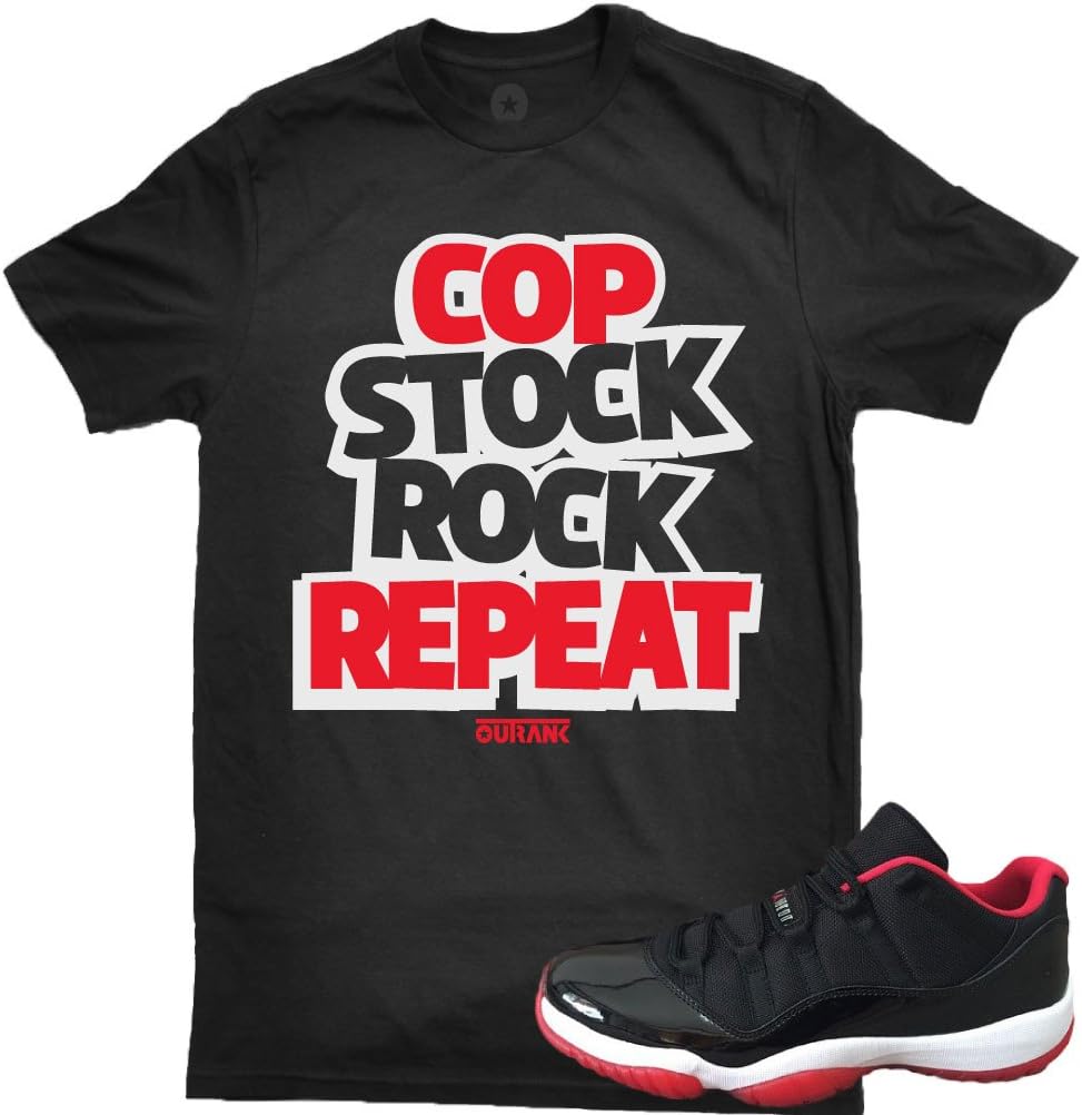 Amazon.com: OutRank Apparel Cop Stock Rock Reapeat Bred 11's Tee ...