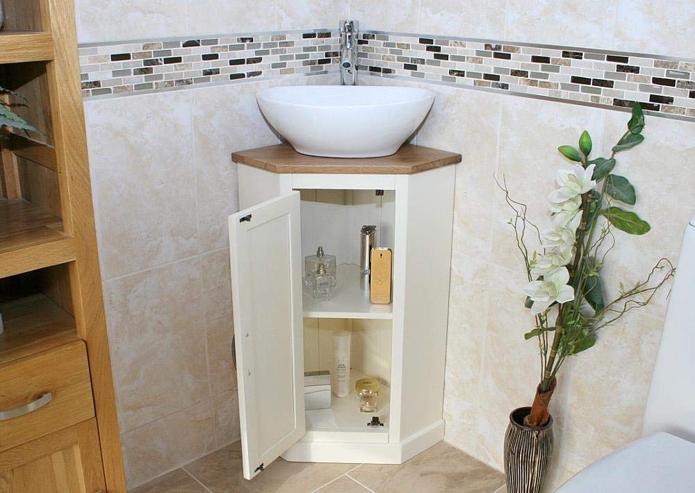 Corner Sink Unit Bathroom Oak Top Wooden Corner Vanity Basin Unit