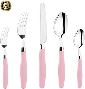 Amazon.com: Hoften Pink Silverware Set, 20 Piece Stainless Steel ...