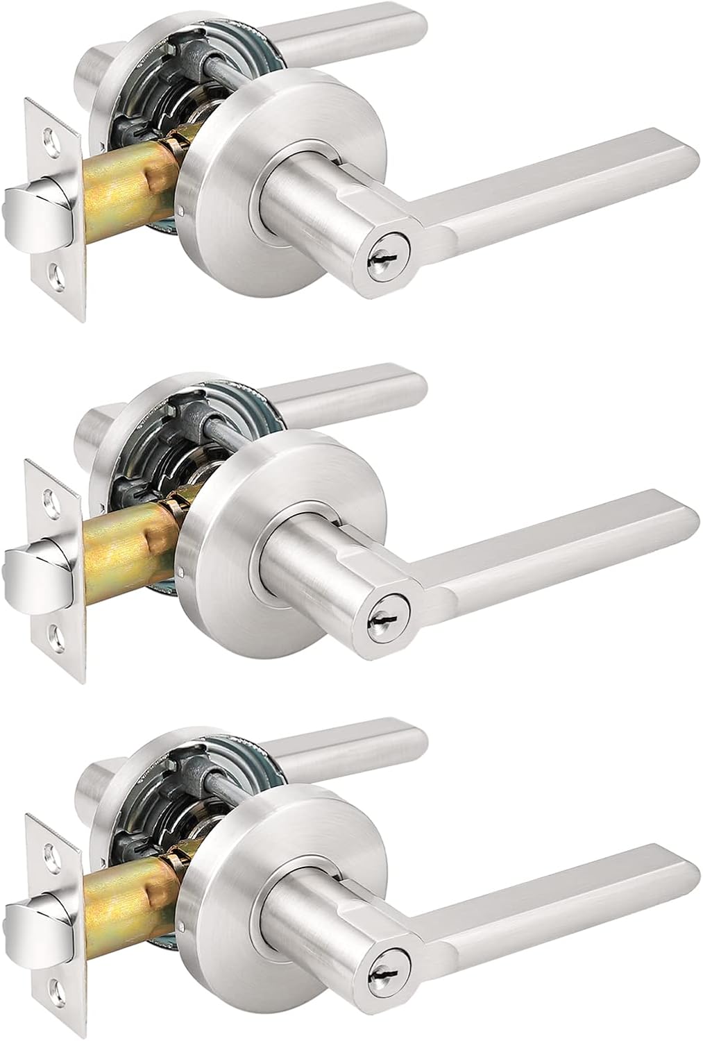 Probrico Flat Keyed Alike Entry Door Levers, Satin Nickel Single ...