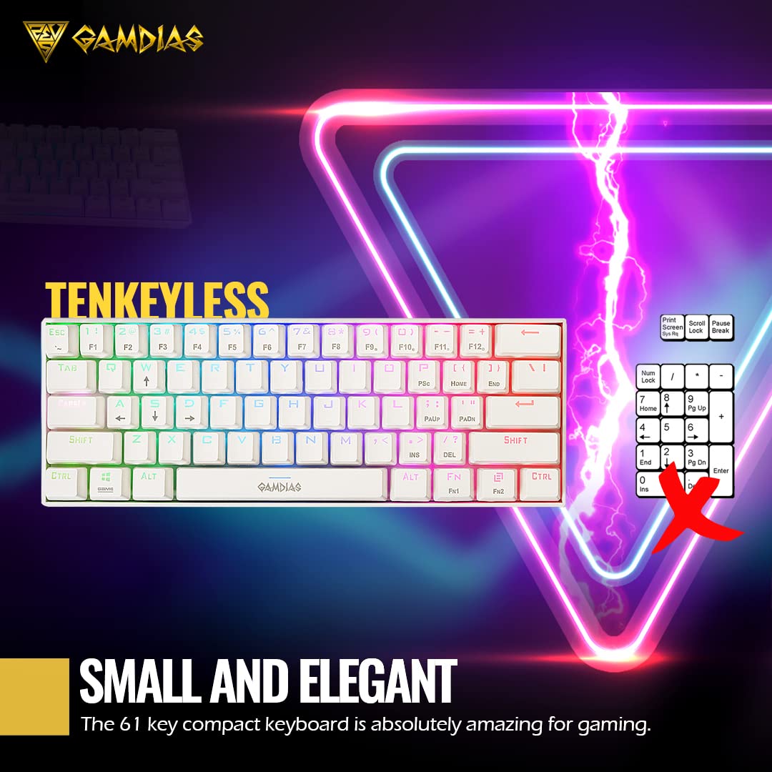 Buy Gamdias Hermes E3 60% RGB Mechanical Gaming White Keyboard, 61 Keys ...