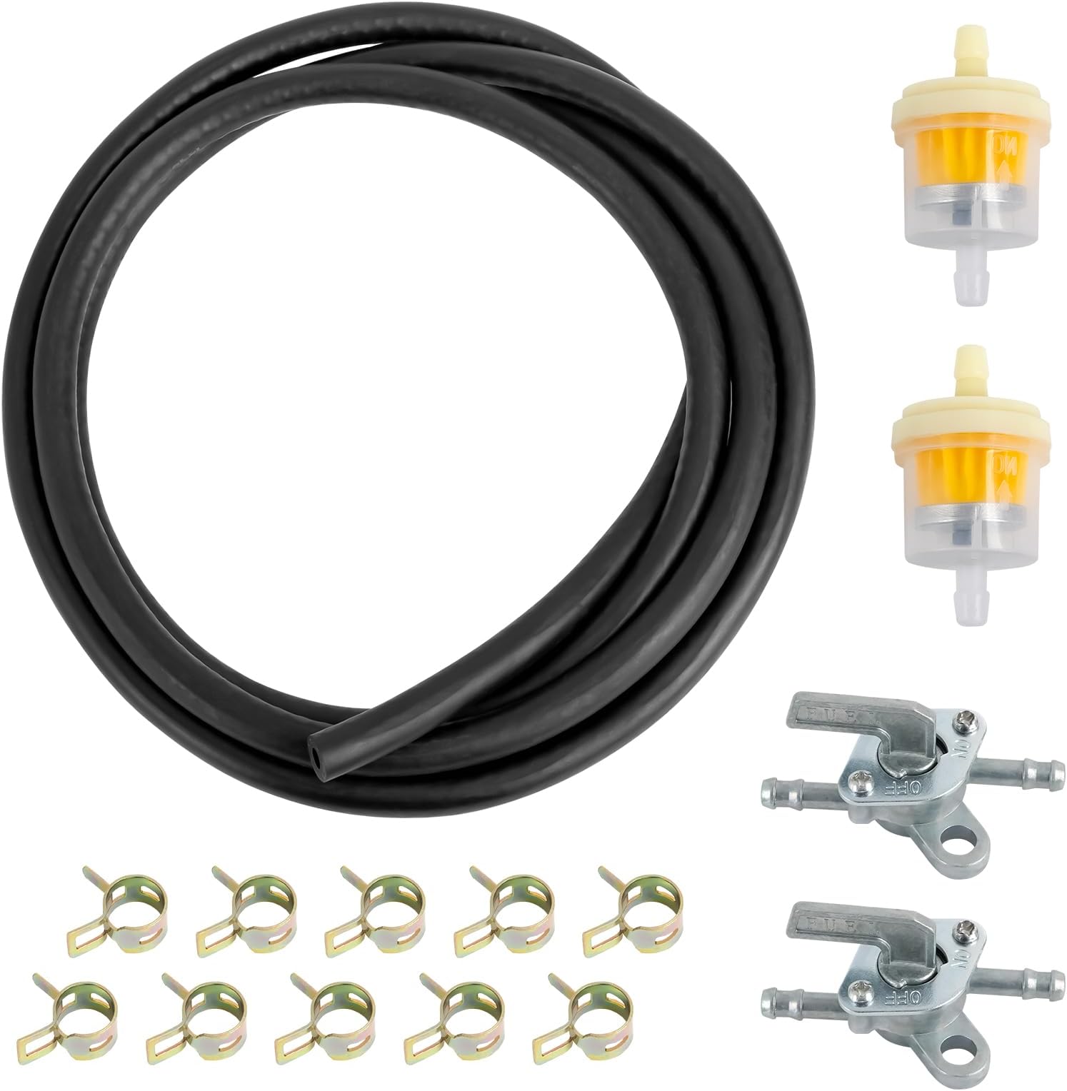 Amazon.com: Inline Fuel Petcock Gasoline Filter Tubing Set with Clamps ...