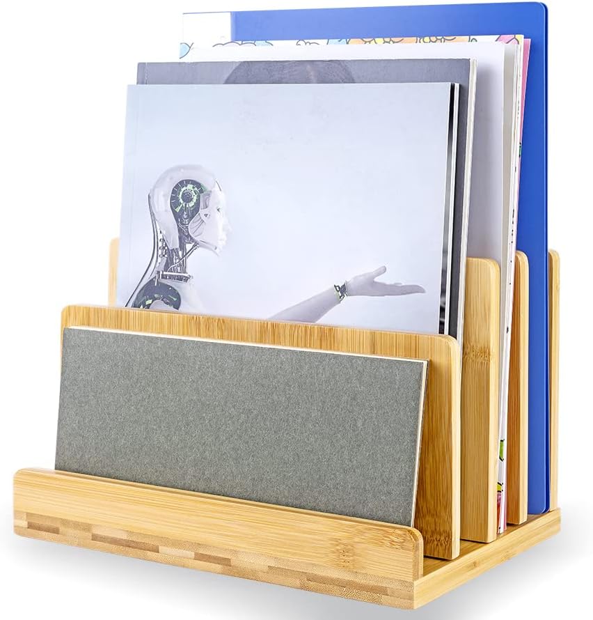 Amazon.com: Bamboo Desk File Mail Organizer Countertop,4 Slots Easy to ...