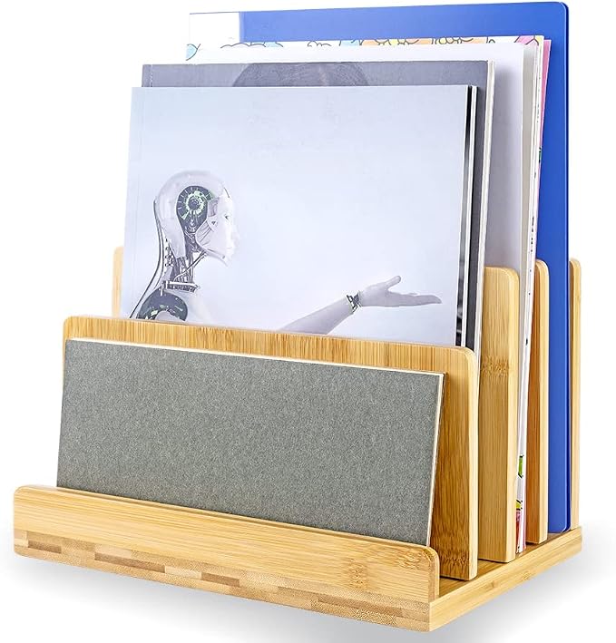 Amazon.com: Bamboo Desk File Mail Organizer Countertop,4 Slots Easy to ...