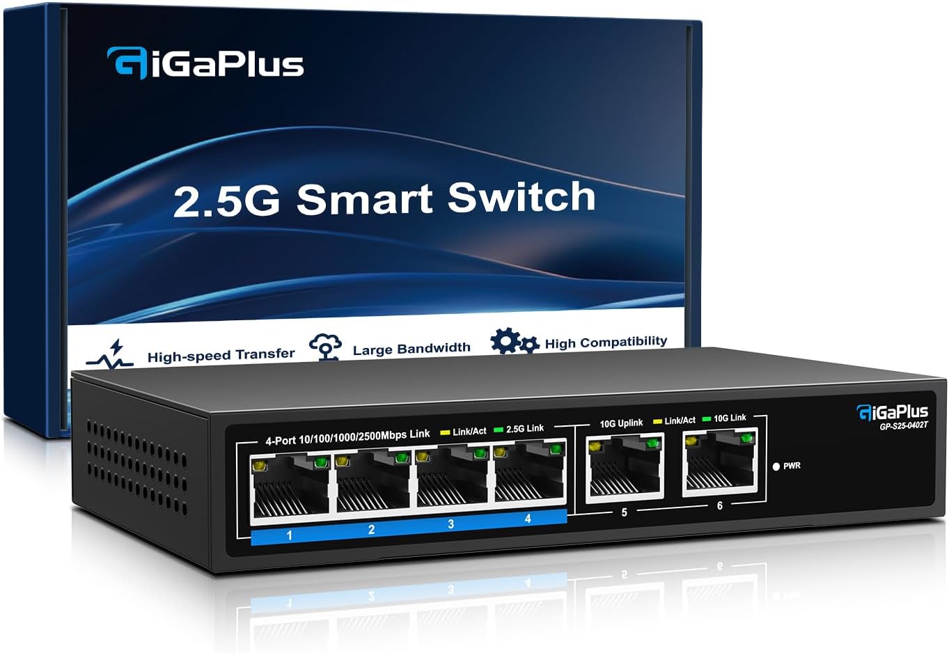 Amazon.com: 6 Ports 10Gb Unmanaged Ethernet Switch with 4*2.5G Base-T Ports, 2*10G RJ45 Ports ...