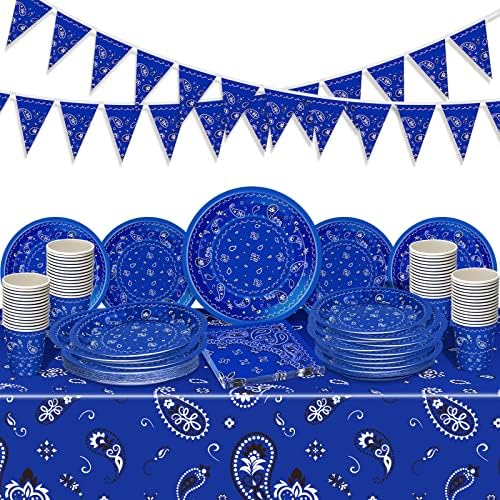 Amazon.com: 116 Ps Blue Bandana Party Supplies - 16 Guest Set Including ...
