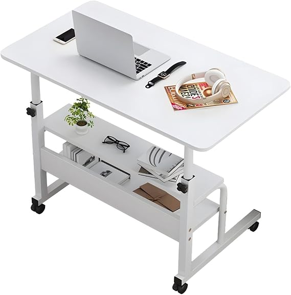 Avilia – Scrivania Regolabile in Altezza 69–85 cm con Ruote e 2 Mensole ...