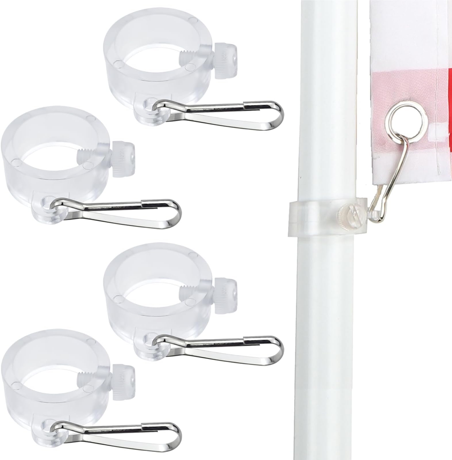 Amazon.com : 4 Pack Plastic Flag Pole Ring with Hook, Adjustable Flag ...
