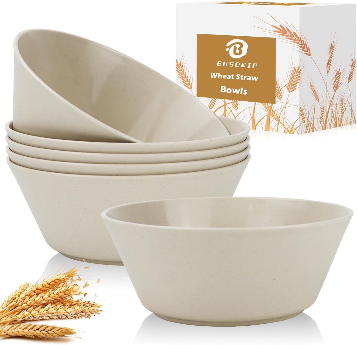 Amazon.com: BUSOKIP 50 oz Large Wheat Straw Bowl Sets of 6, Unbreakable ...
