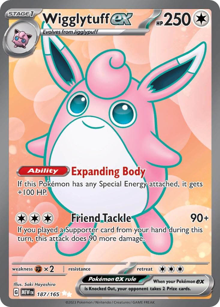 Amazon.com: Pokemon - Wigglytuff ex 187/165 - Pokemon 151 -Full Art ...