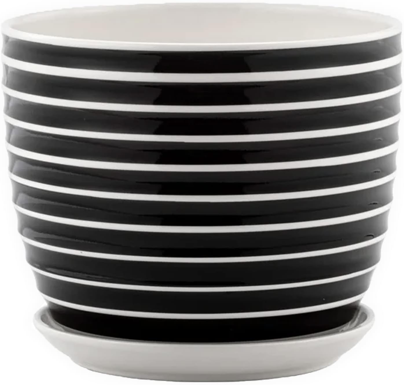 Amazon.com: Napco Planters - Bold Black and White Striped Ribbed ...