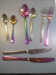 Amazon.com | 24-Piece Rainbow Color Flatware Set, Stainless Steel ...