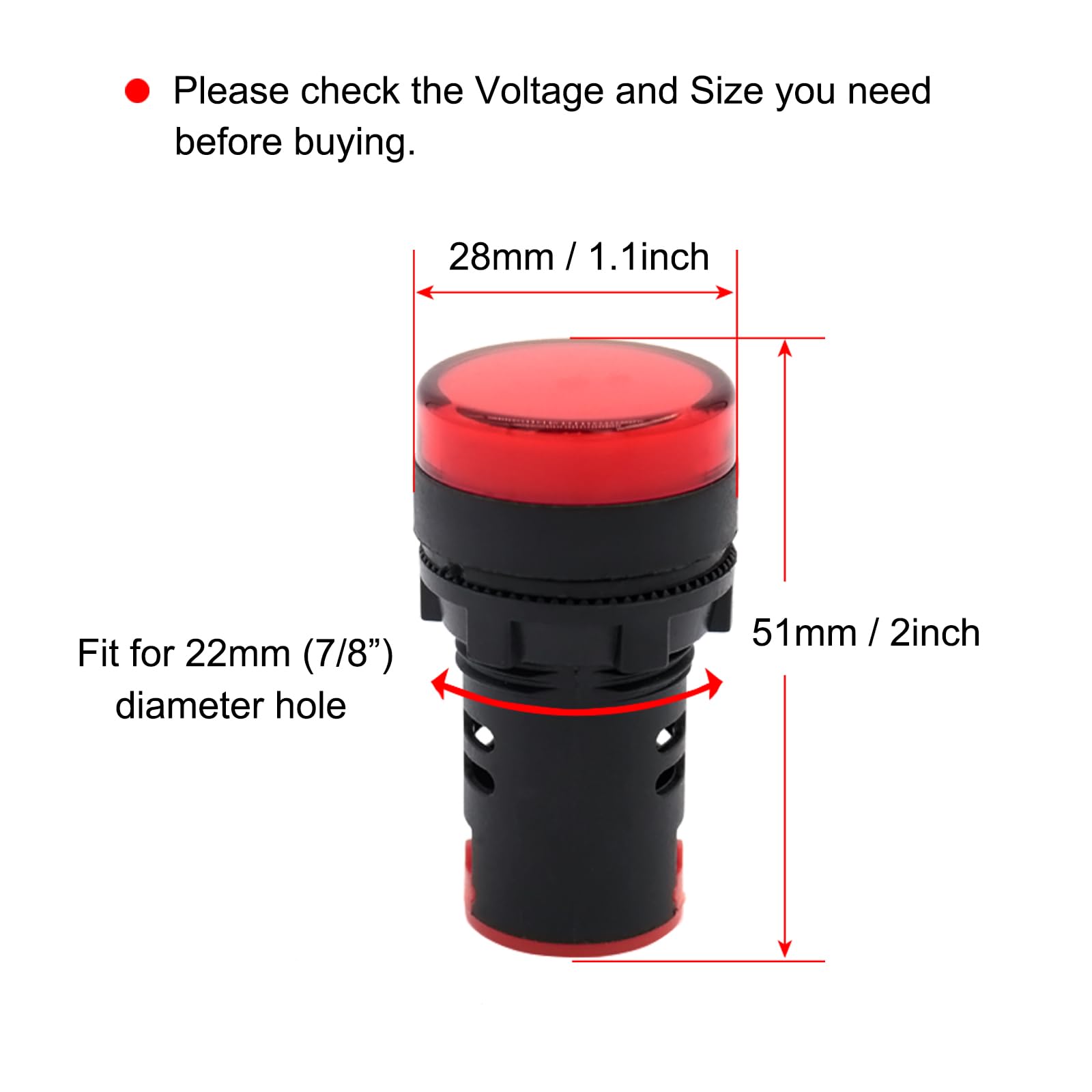 Snapklik.com : LED Indicator Light AC/DC 24V 20mA Flush Panel Mount Red ...