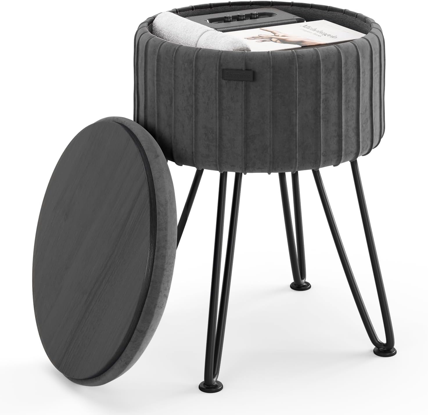 Amazon.com: STORAGEBUD Round Ottoman with Storage, Pleated Velvet ...