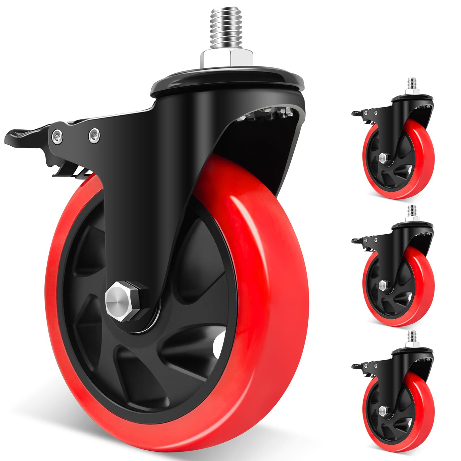 Nefish 5 Inch Stem Caster Wheels, Heavy Duty Threaded Stem Casters, UNC ...