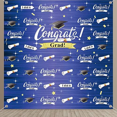 Amazon.com : Mocsicka Graduation Backdrop Congrats Grad Blue and Sliver ...
