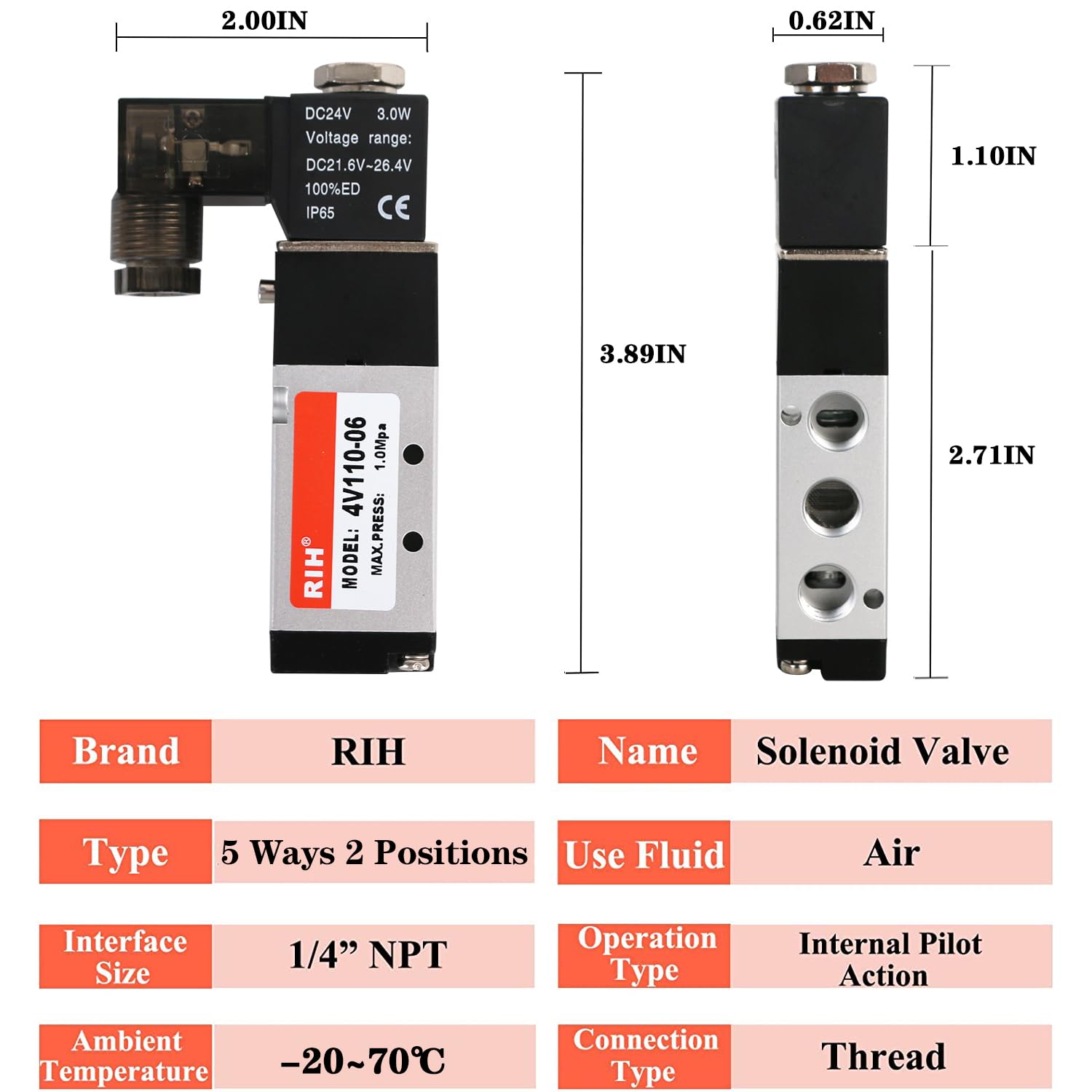 Snapklik.com : RIH Pneumatics Solenoid Valve 4V110-06 12V/24V/110V ...