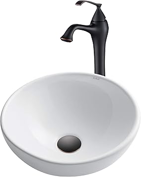 Kraus C-KCV-141-15000ORB White Round Ceramic Sink and Ventus Faucet ...