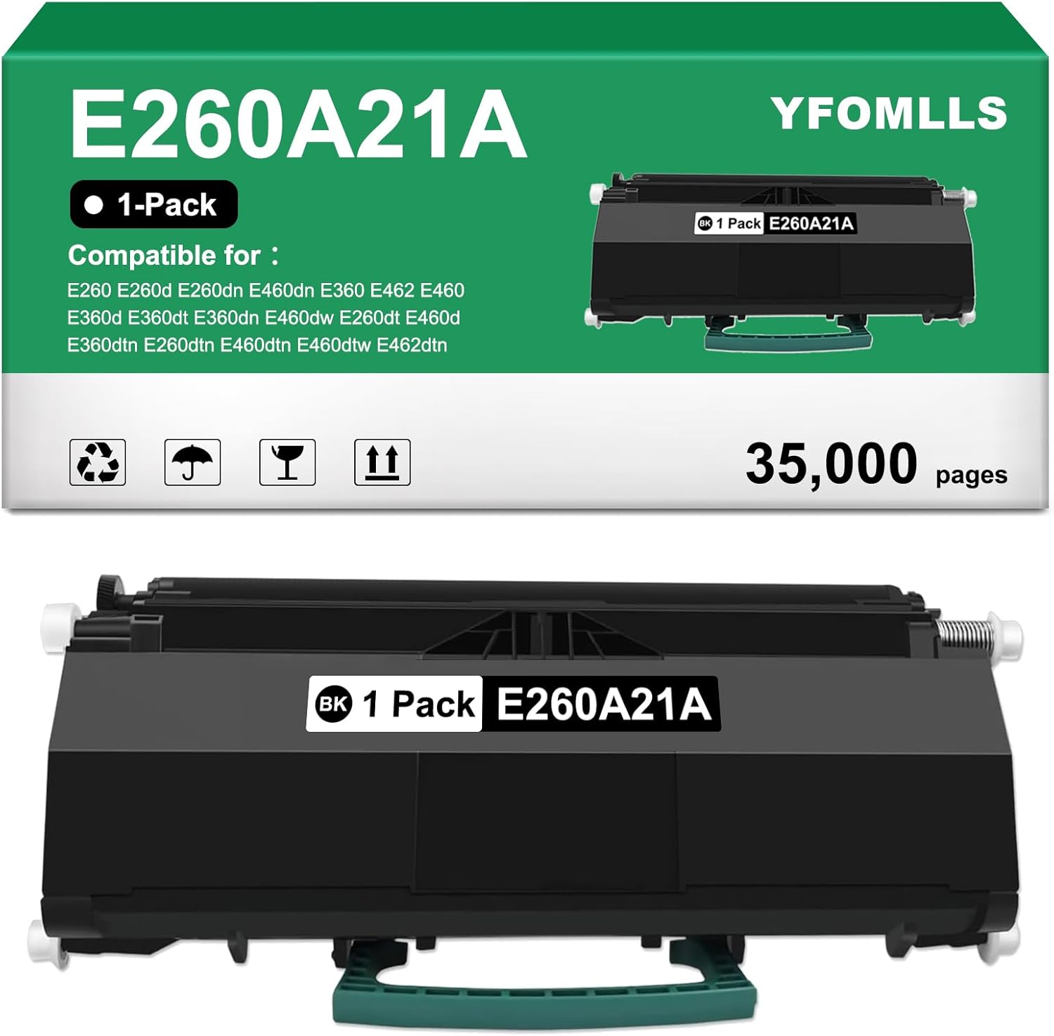 Amazon.com: Replacement E260A21A Toner Cartridge Compatible for Lexmark E260A11A E260A21A for ...