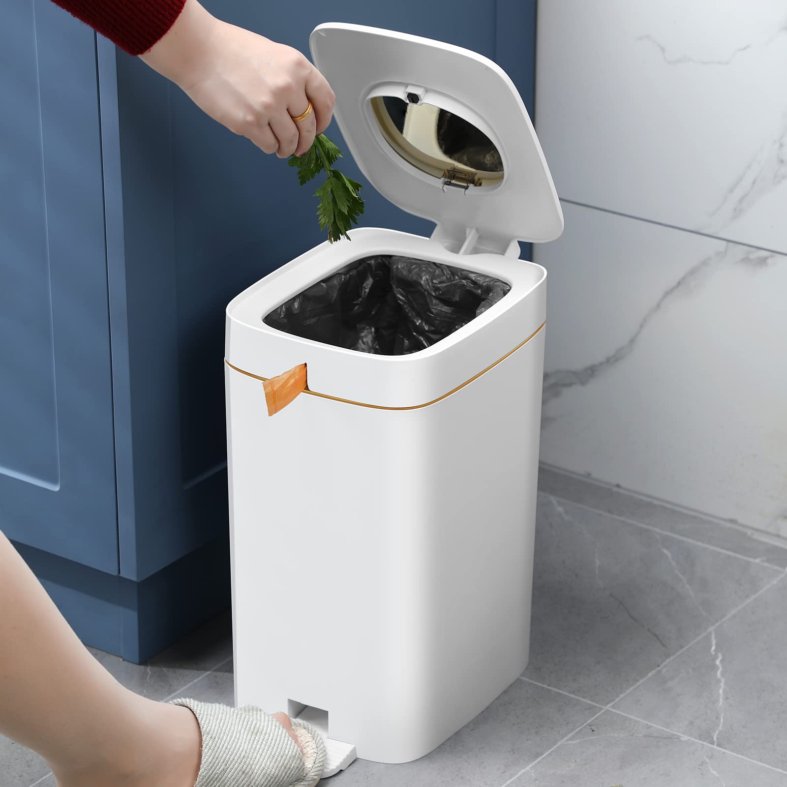JOYBOS Bathroom Foot Pedal Trash Can, 4 Gallon Step On Small Garbage ...