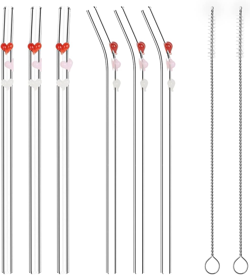 Amazon.com: 6 Pcs Reusable Glass Straws with Design, 8 mm x 7.9 Inches ...