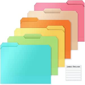 Dunwell Plastic Colored File Folders (6 Pack), 1/3 Tab File Folders for 8.5x11 Letter Size ...