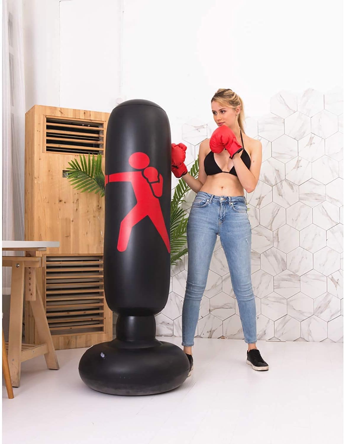 BOOMGROO Inflatable Punching Body Bag with Stand, Boxing Bag Toy Boxing ...