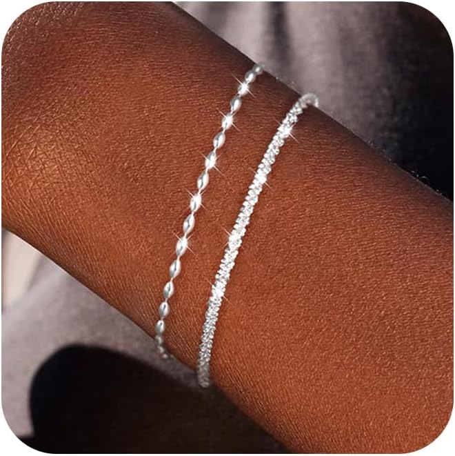 Amazon.com: Freekiss Sterling Silver Chain Bracelet: Dainty Stack ...