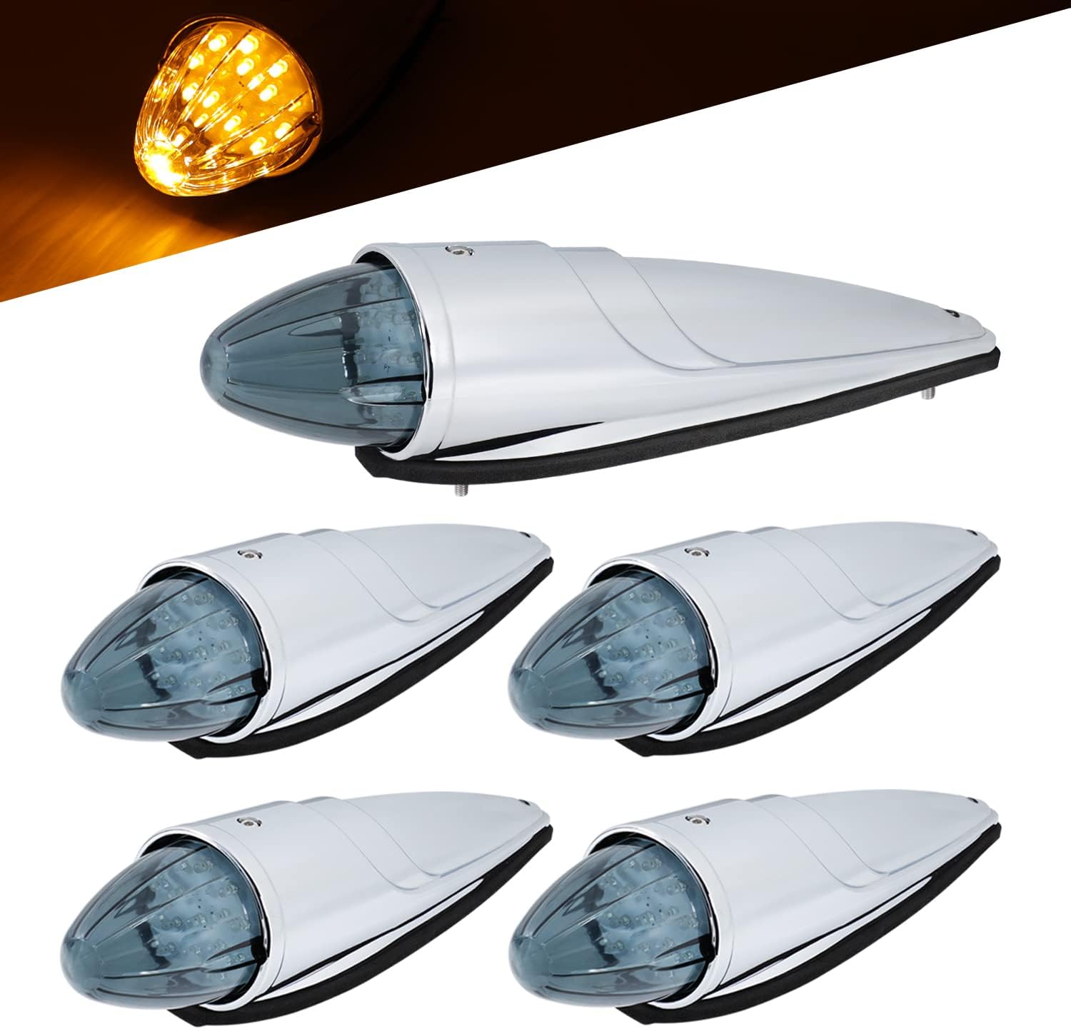 Amazon.com: Ledvillage 5 Pcs of 15.5” Smoked Lens Amber Torpedo 17 LED ...