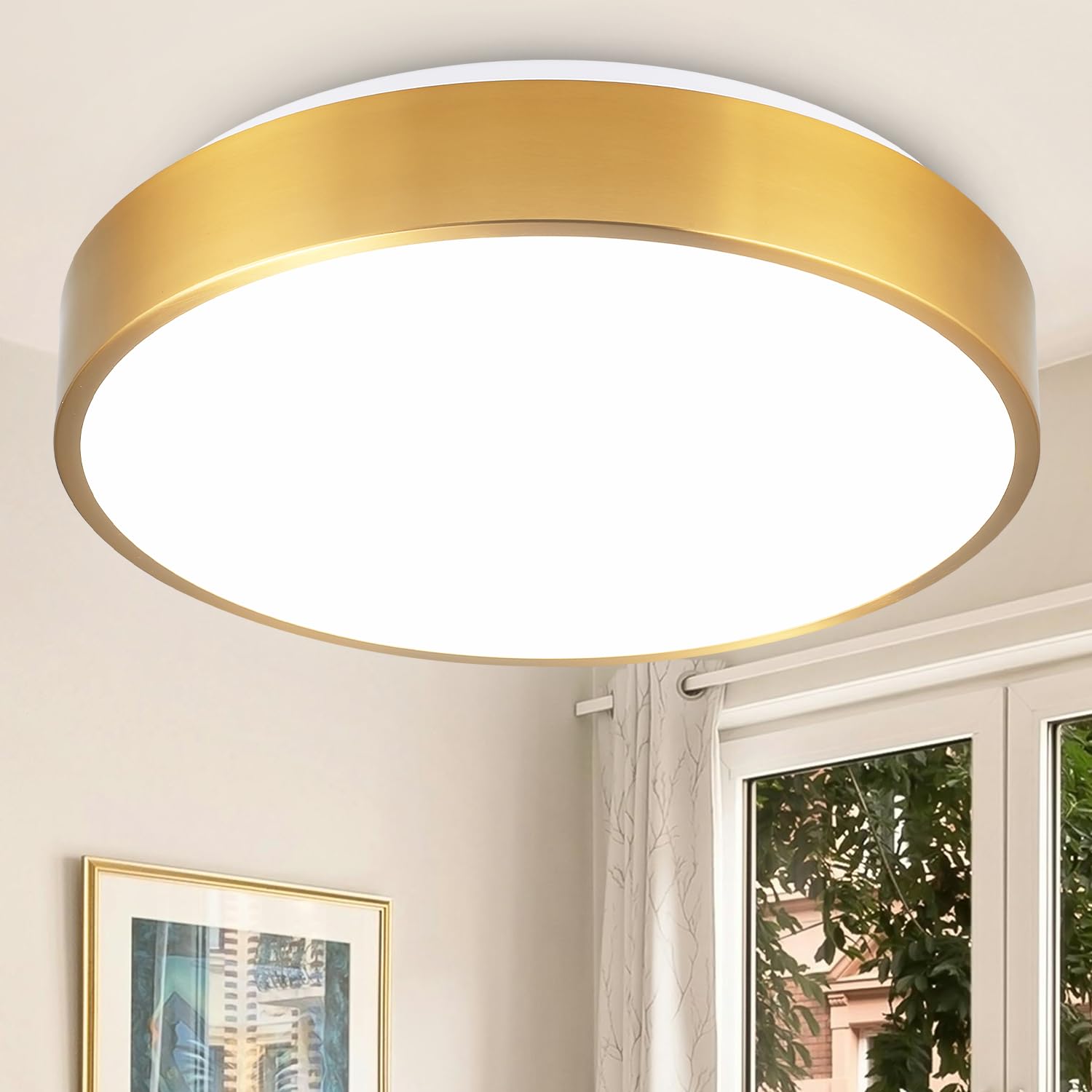 Wheatronic Gold Ceiling Light Flush Mount 15 inch, LED Light Fixtures ...