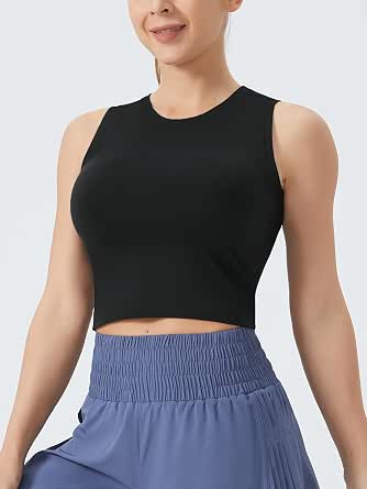 Women's Workout Crop Tops Sleeveless Yoga Running Shirts Athletic Tank ...
