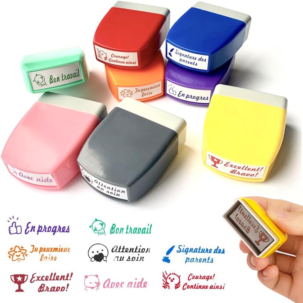 Sxutop 8 Pièces Tampon Encreur Enseignant Set Tampon Auto Encreur pour ...