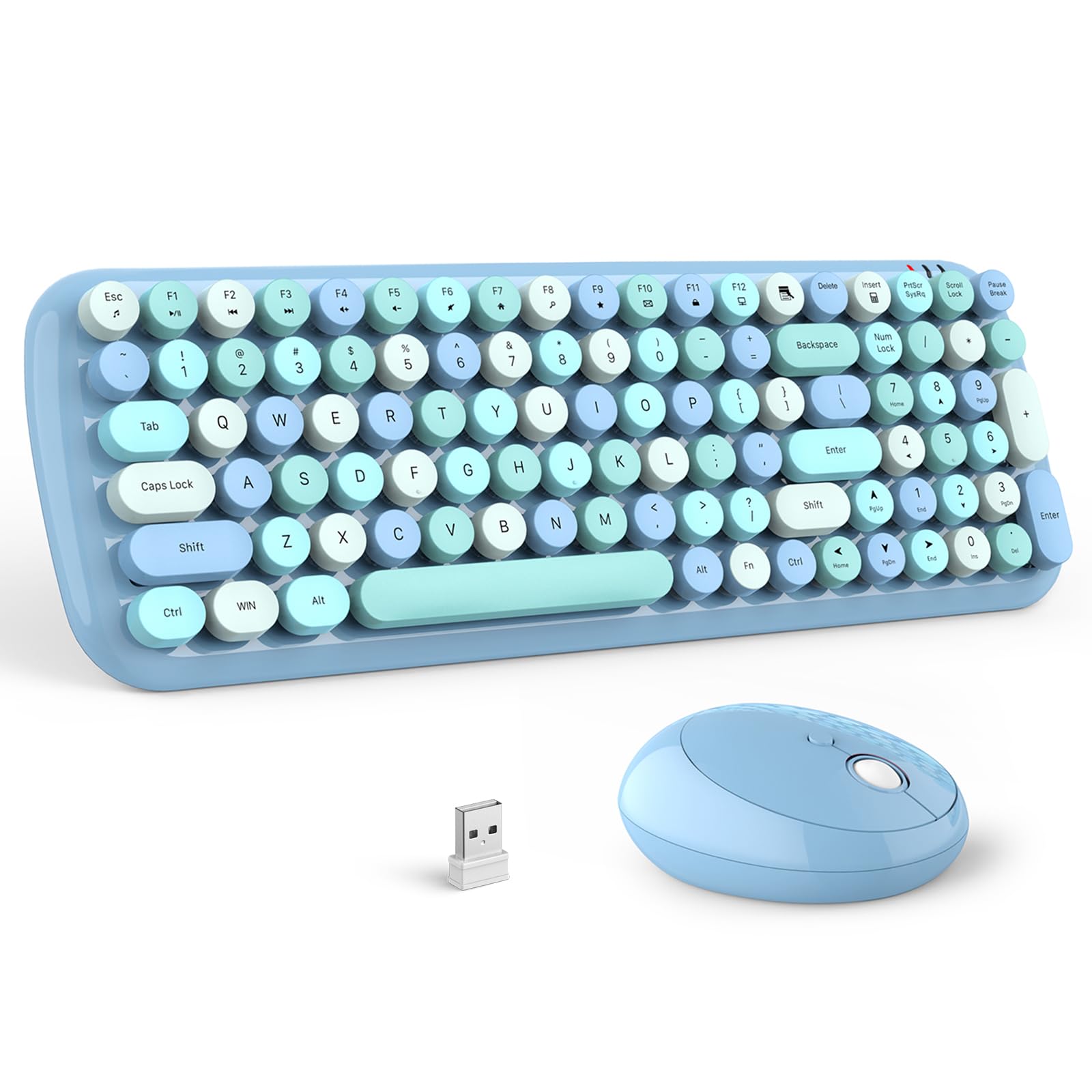 Wireless Keyboard And Mouse Combo Geezer Lake Blue Colorful Round Keycap Keyboard 100 Keys