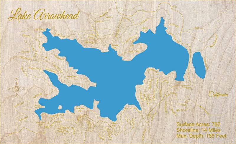Amazon.com: Lake Arrowhead, California: Framed Wood Laser Engraved Map ...
