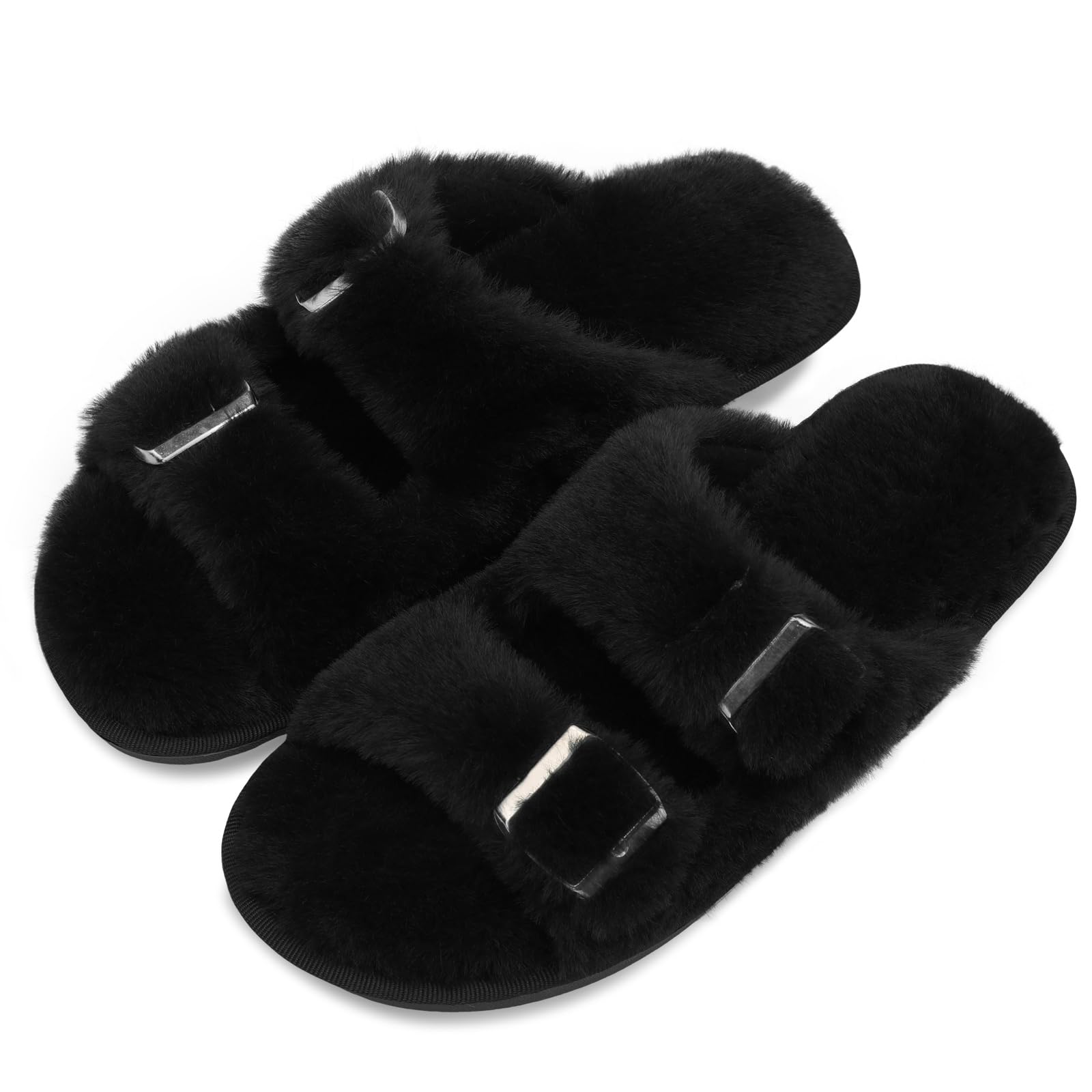 Besroad Womens Open Toe Fuzzy Fluffy House Slippers Cozy Memory Foam ...
