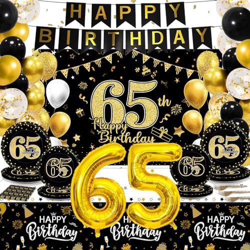 Amazon.com: 143 Pcs 65th Birthday Party Supplies Set for 24 Guests 65th ...
