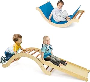 HONEY JOY Kids Wooden Climbing Arch Ladder, 3-in-1 Climbing & Rocking ...