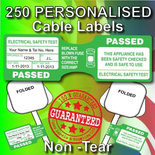 250 x TUFF PAT TEST Personalised PASSED Labels STRONG Quality Non-Rip ...