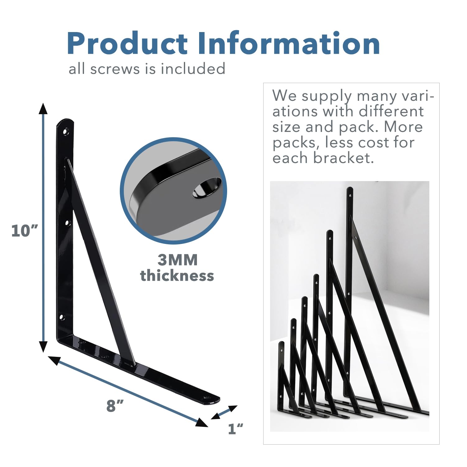 Snapklik.com : Shelf Brackets 8 Pack 10 Inch Heavy Duty Brackets For ...