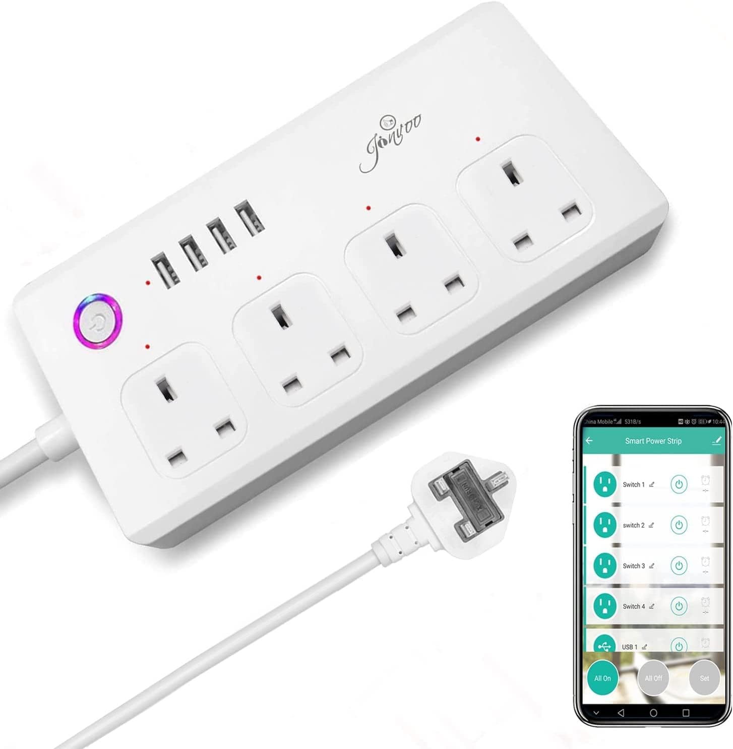 ZigBee Smart Power Strip USB Extension Lead Universal Surge Protector ...