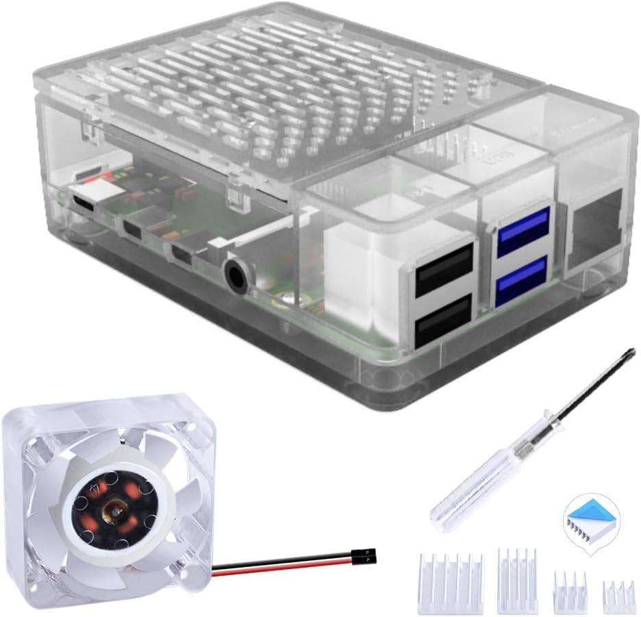 GeeekPi Case for Raspberry Pi 4 Model B, Clear ABS Case with Fan and 4 ...