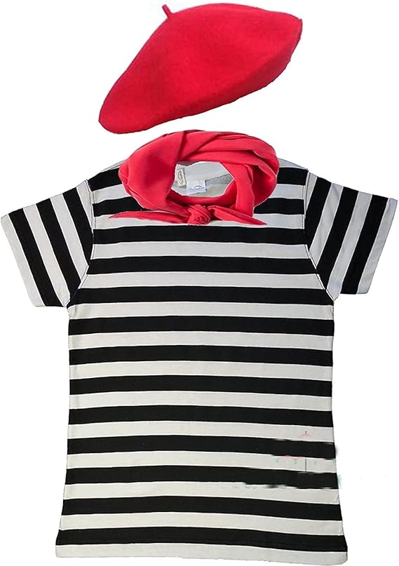 Mega_JumbleSale® Children Kids French Man Costume Kit ~ Stripes T-Shirt ...